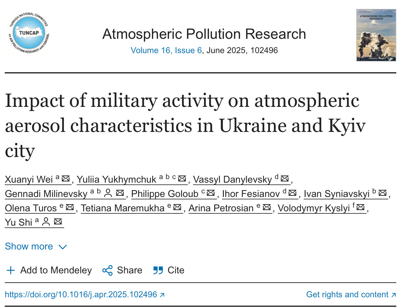 Publication on the impact of military operations on the characteristics of atmospheric air ...
